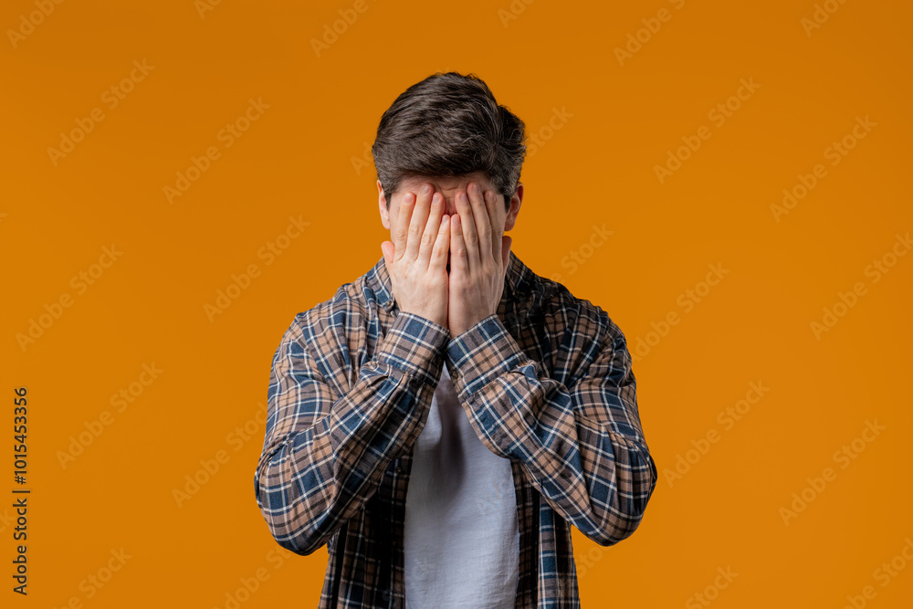Worried man, panic despair gesture, like no, I forgot. Crying, covered ... Worried man, panic despair gesture, like no, I forgot. Crying, covered ...