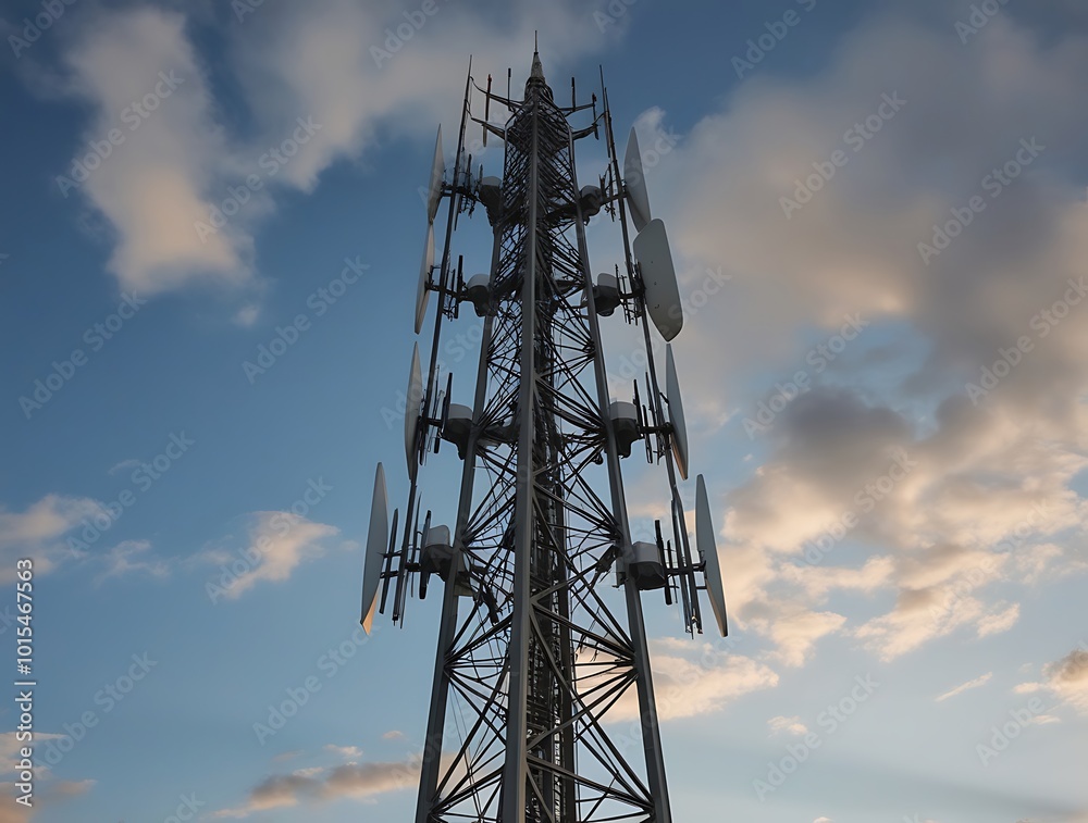 Telecommunication tower cellular. Macro Base Station. 5G radio network telecommunication ...
