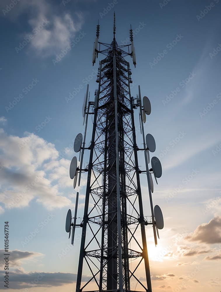 Telecommunication tower cellular. Macro Base Station. 5G radio network telecommunication ...