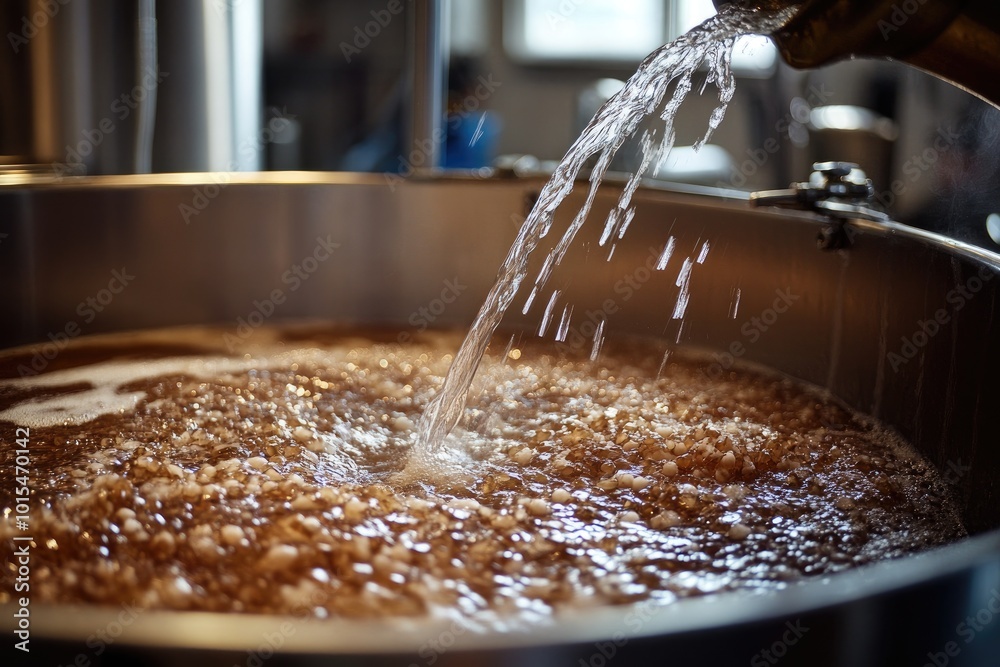 Water is pouring into a large metal vat. This image is perfect for ...