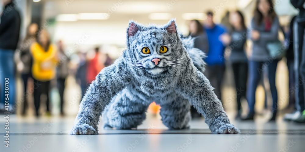 Furry Cat Character in a Lifelike Quadrobics Pose Capturing Attention ...
