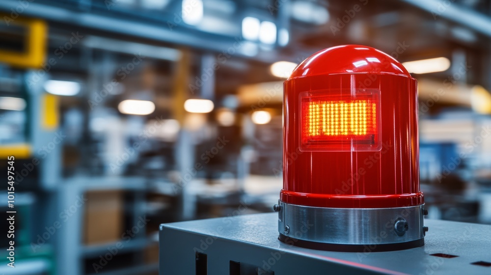 Vibrant Red Siren on Metal Cabinet for Workplace Safety Alert Signal ...