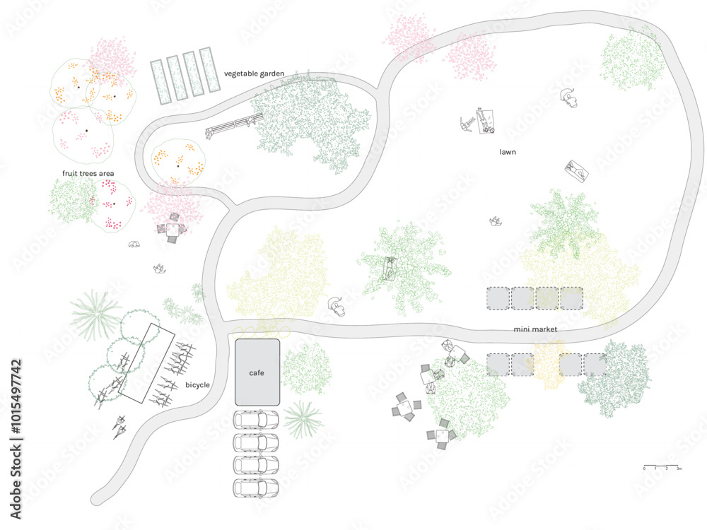Architectural Drawings, people plan vector in park out door ...