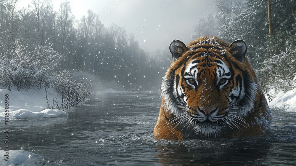 Photo & Art Print a A Siberian tiger prowling the snowy forests and icy ...