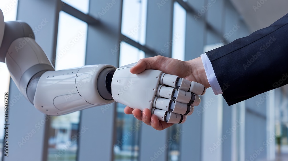 Robot handshaking with a human: a symbol of future business cooperation ...