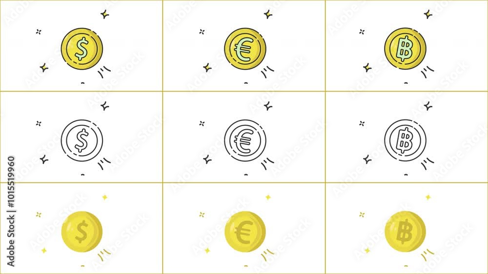 animated icon pack of money and currency motion graphic video template ...