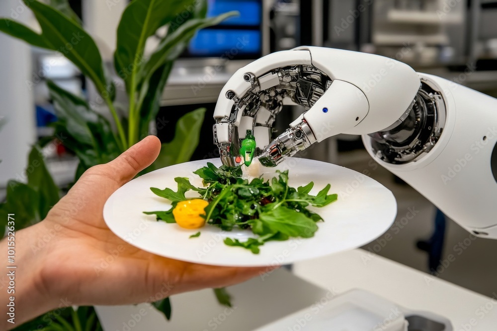 Person receiving a 3D-printed meal prepared by a robot chef ...