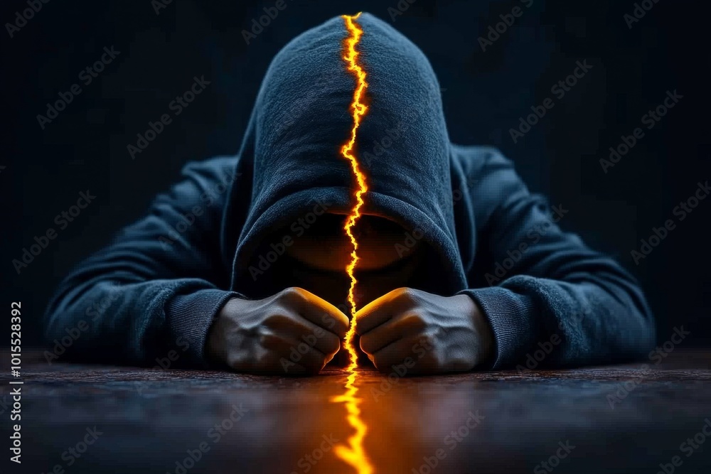 Realistic image of a person torn between traditional and modern moral ...