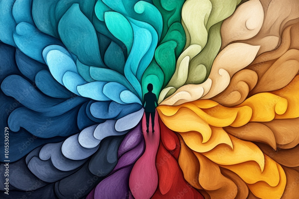 Watercolor painting of a person standing at a crossroads of moral ...