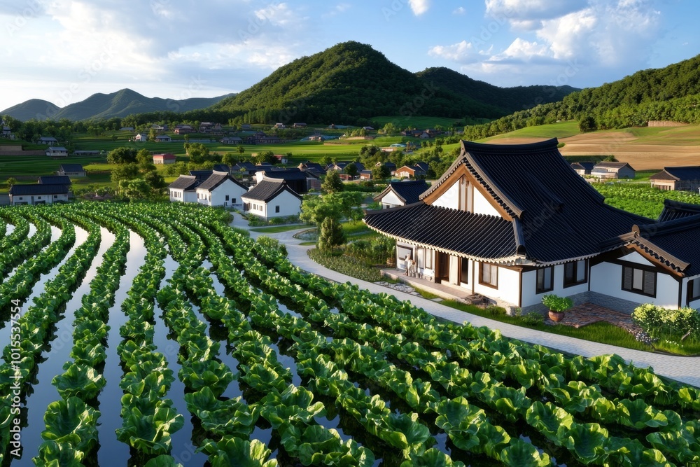 3D model of a traditional rural village with digital enhancements ...