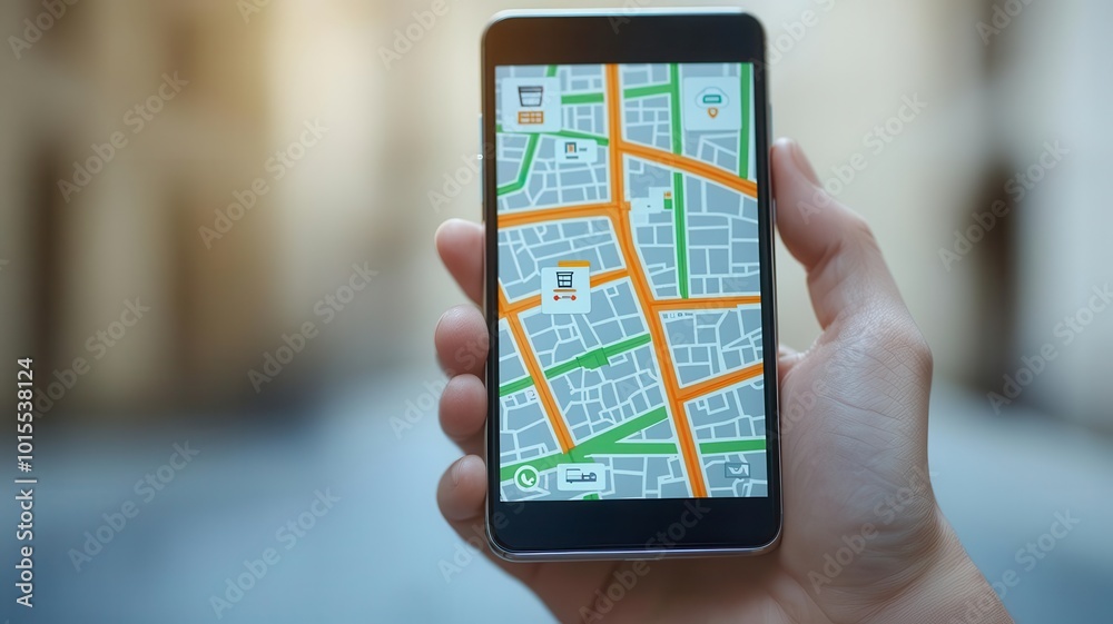 Mobile app showing a dynamic map with live updates of multiple delivery ...