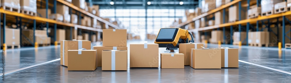 Robot sorting packages by size and color in a high-tech warehouse ...