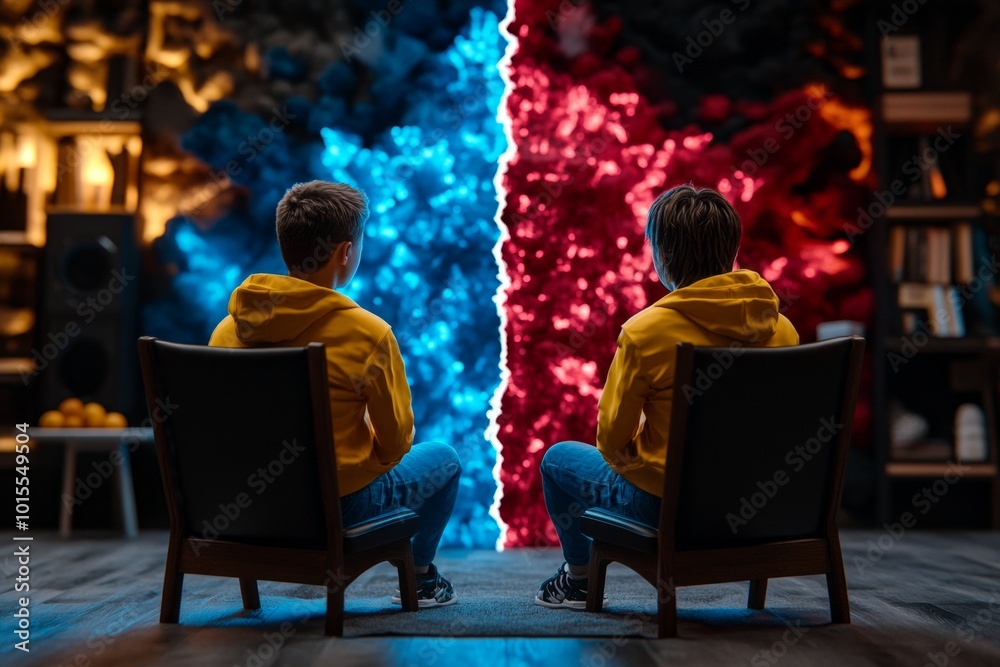 Realistic scene of a person torn between two moral decisions, with a ...