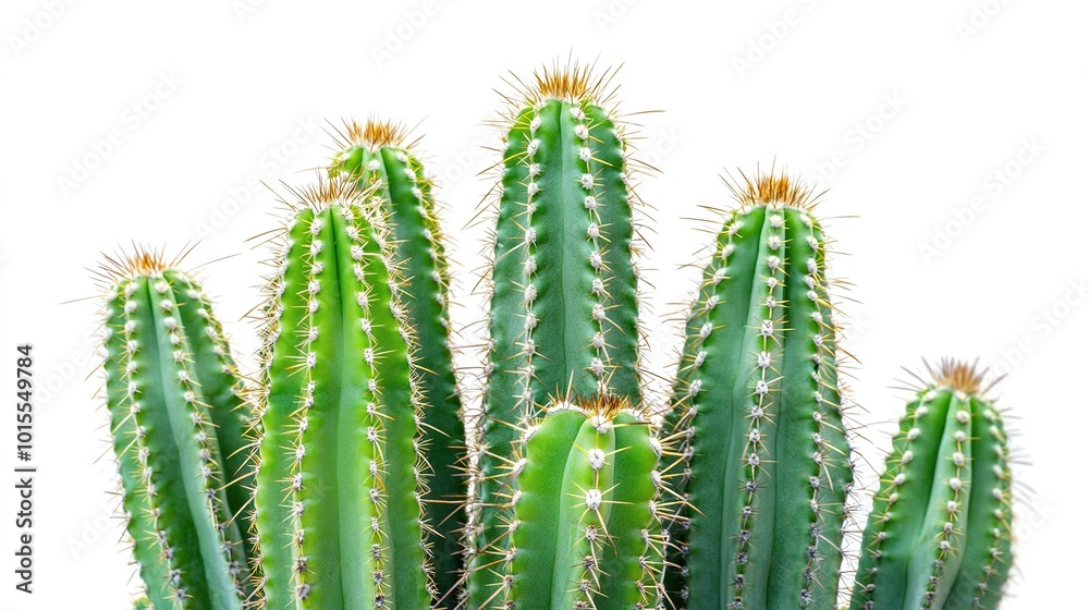 Tall green cacti with spiny textures standing against a minimalist ...