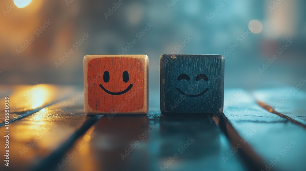 Mental health and emotional state, Smile face in bright side and sad ...