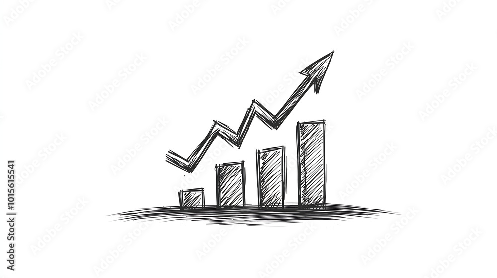 simple hand drawn sketch of a bar graph with an upward arrow ...