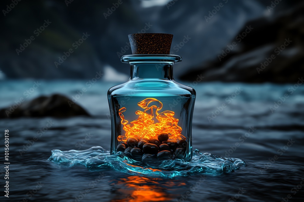 Magical elixir bottle glowing with ethereal light, representing a ...