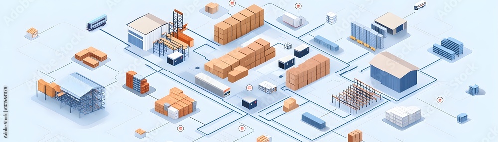 Aerial view of a modern warehouse layout with organized inventory and ...