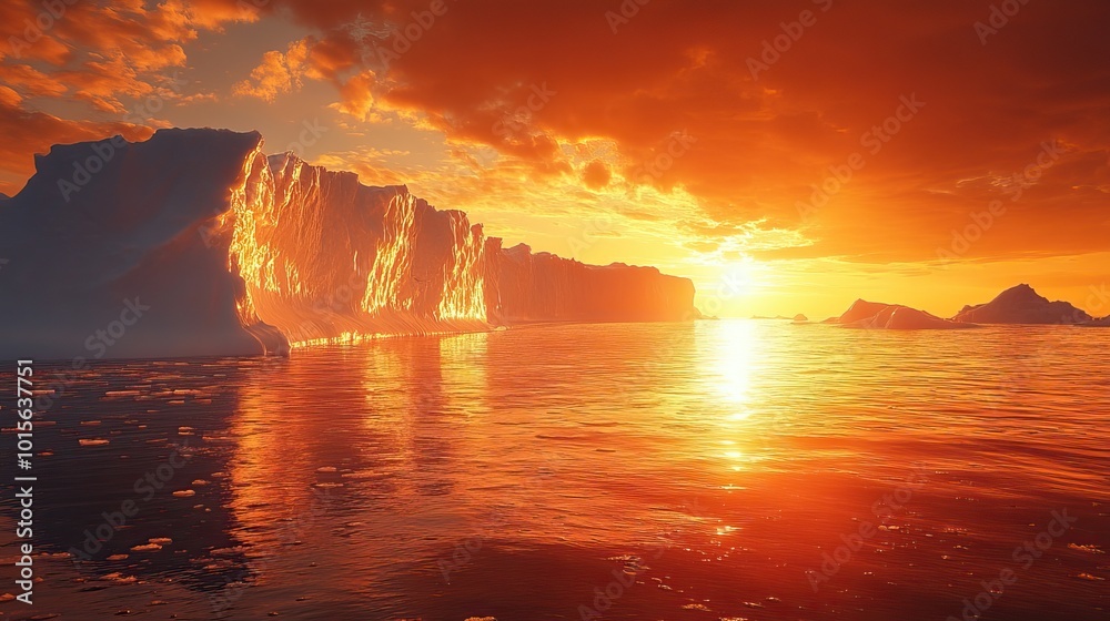 Ice caps melt away under the sun, an artistic portrayal of the ...