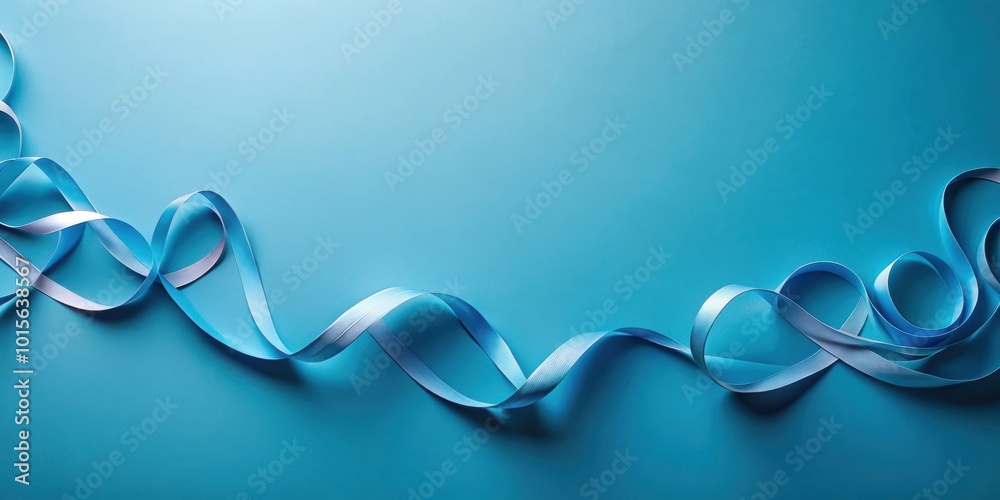 Abstract blue background with curly paper ribbons, minimalist and ...