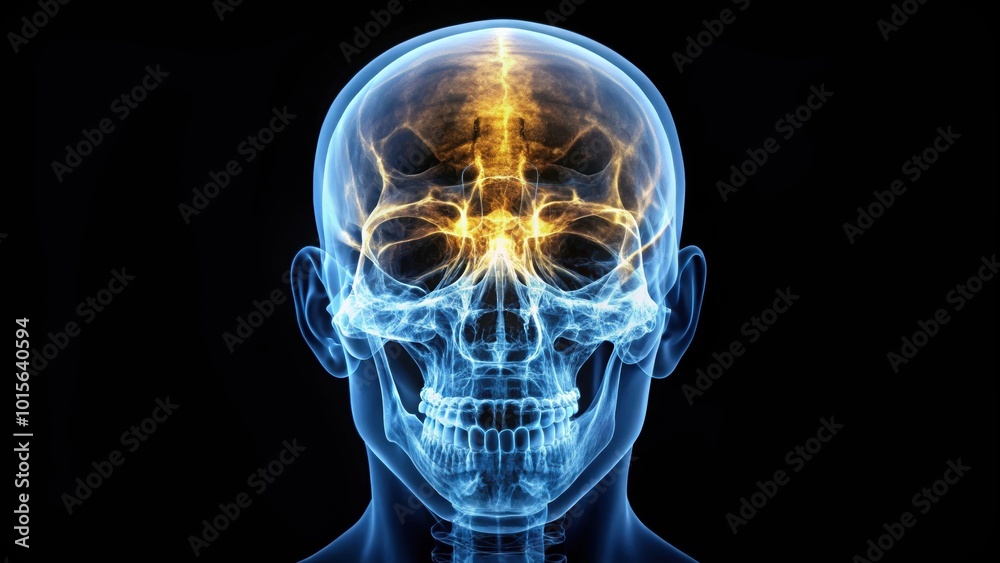 X-ray image showing detailed view of maxillary sinuses in the head, x ...
