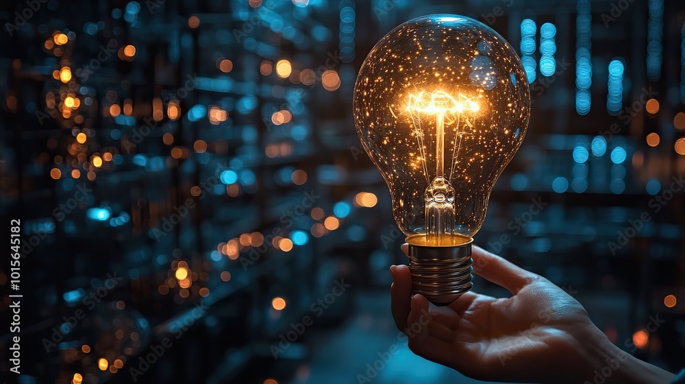 The concept of innovation and creativity is highlighted by a light bulb ...