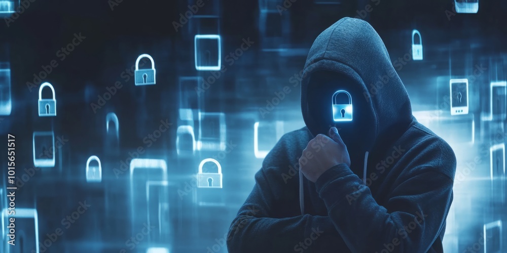 A hooded figure representing the concept of cybersecurity and hacking ...