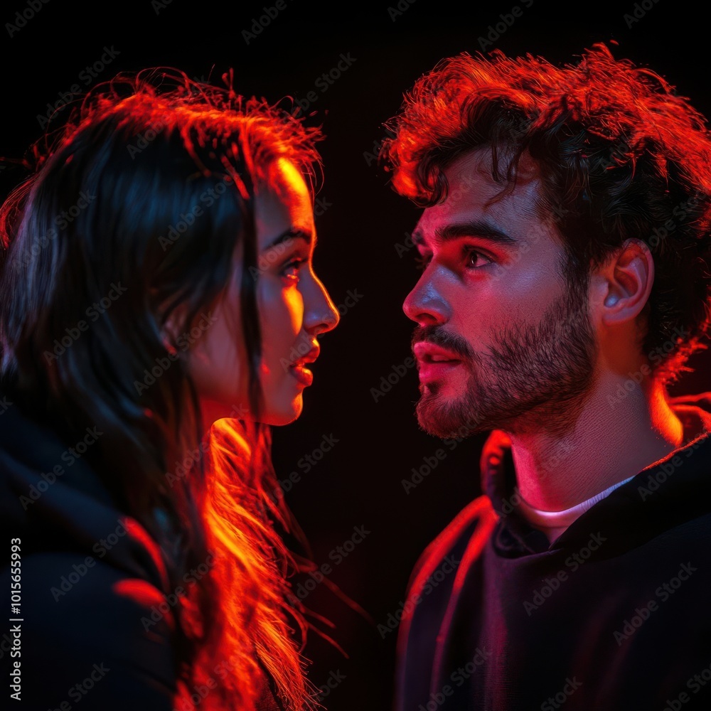 Two people in conversation, confident communicator making eye contact ...