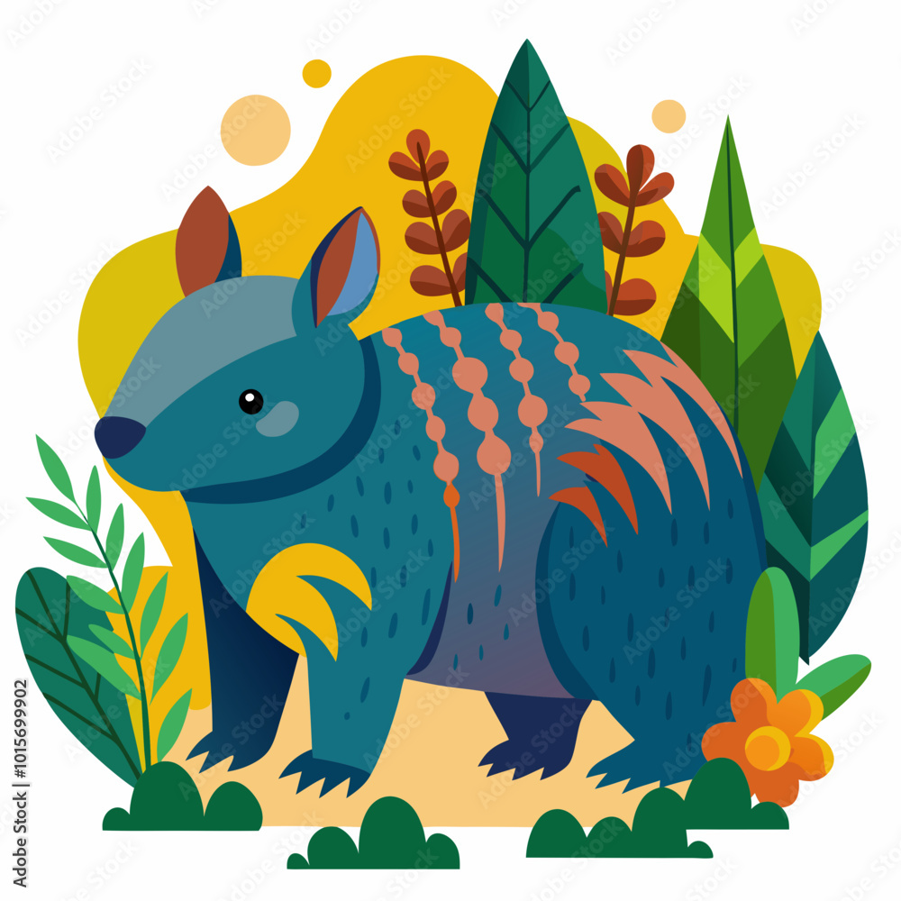 Wombat in the Wild: A whimsical illustration of a vibrant blue wombat ...