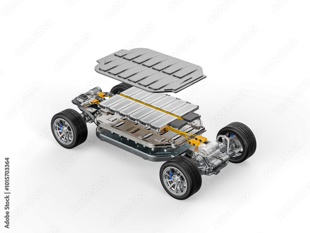 Exploded view of ev car or electric vehicle with battery pouch cells ...