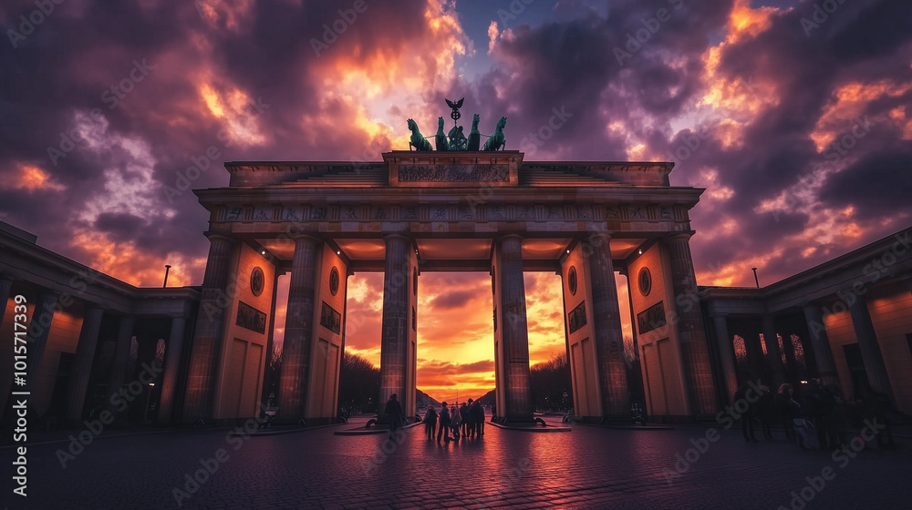 Brandenburg Gate, a majestic building with tall pillars illuminated by ...