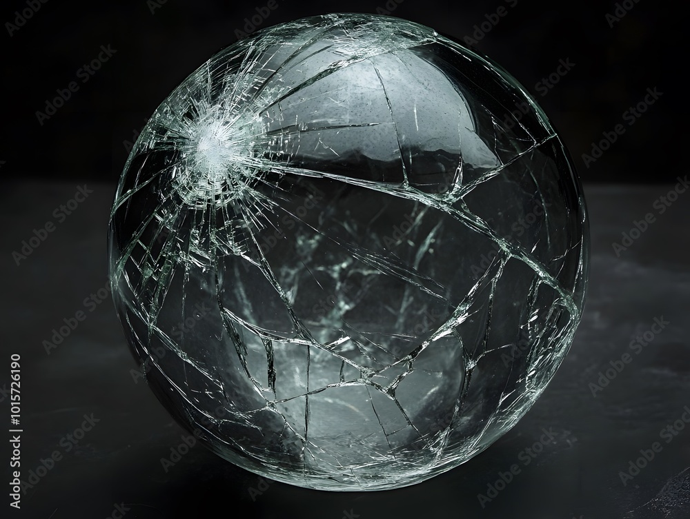 Broken Glass Sphere Close-Up with Visible Crack Patterns Stock Photo ...