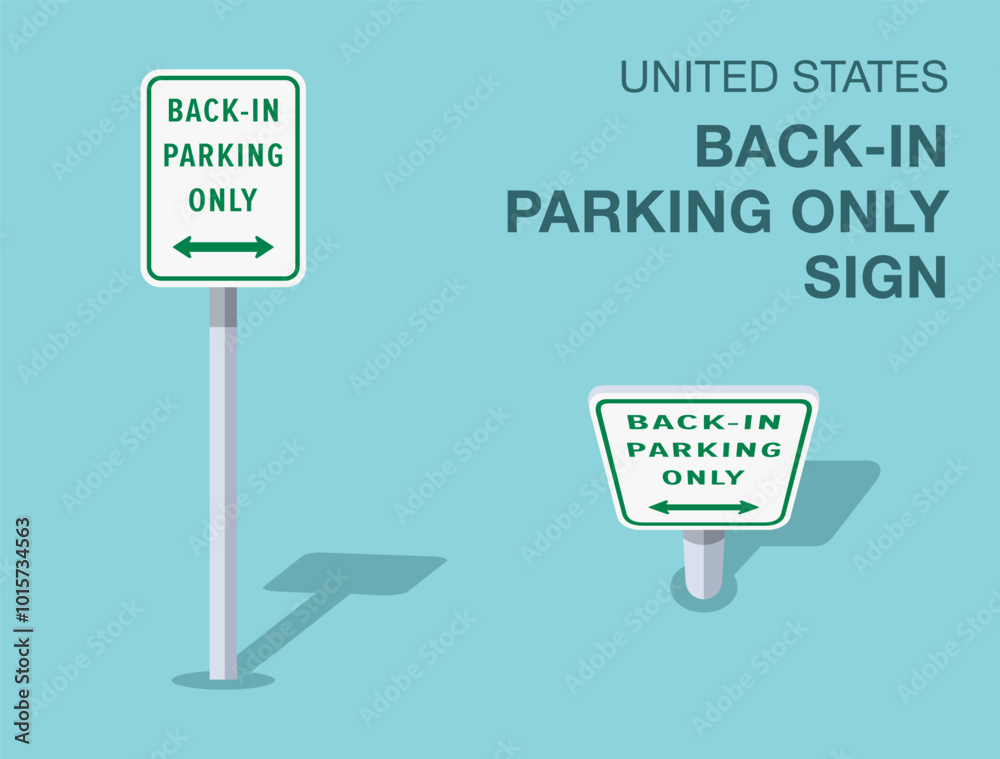 Traffic regulation rules. Isolated United States "back-in parking only ...