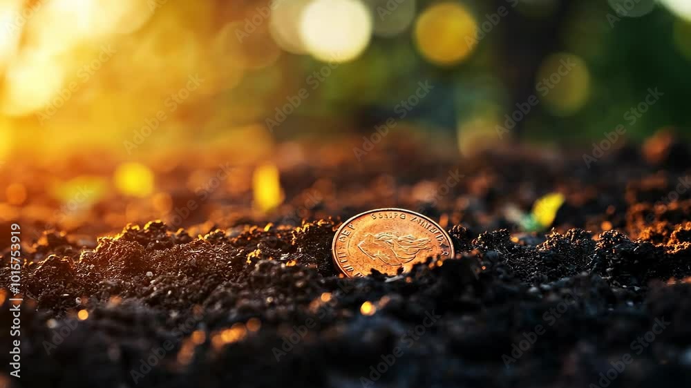 A copper coin lies on the ground in the late afternoon sun Stock Video ...