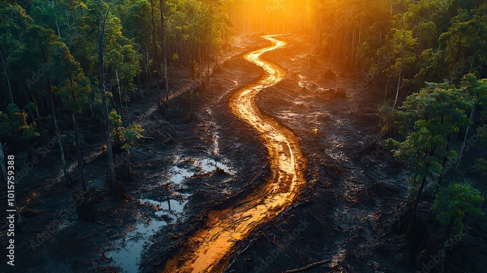 A banner highlights deforestation, climate change, and environmental ...