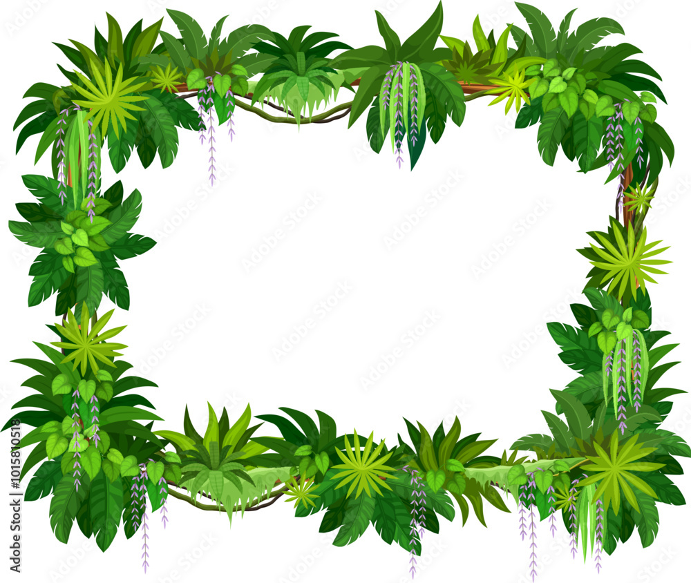 Cartoon jungle tropical liana frame, vector border with branch vines ...