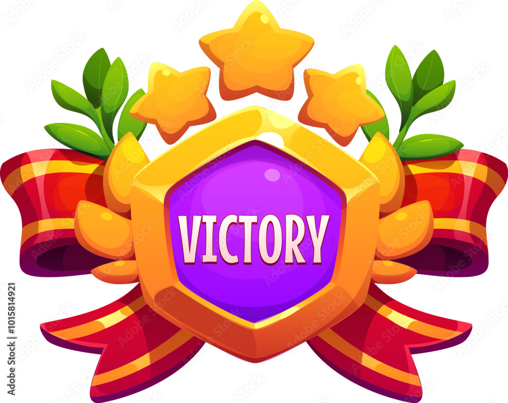 Game victory icon or award badge for bonus and level achievement asset ...