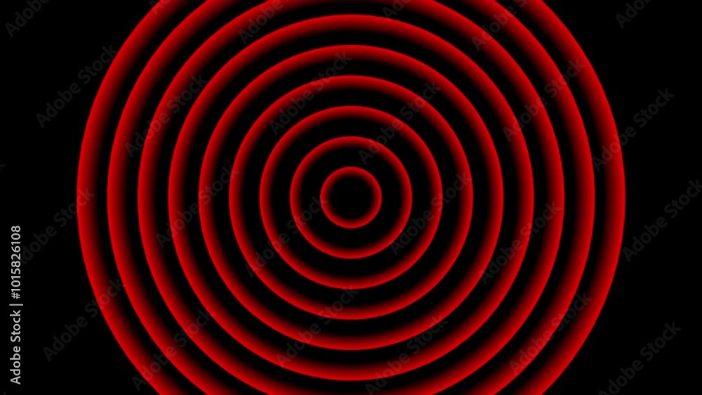 Geometric red glowing neon circle-shaped tunnel, creating a hypnotic ...