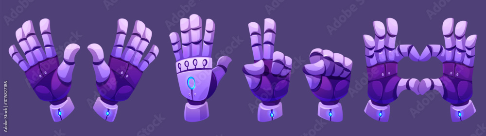 Android robot hand in different gestures - waving and peace, fist and ...