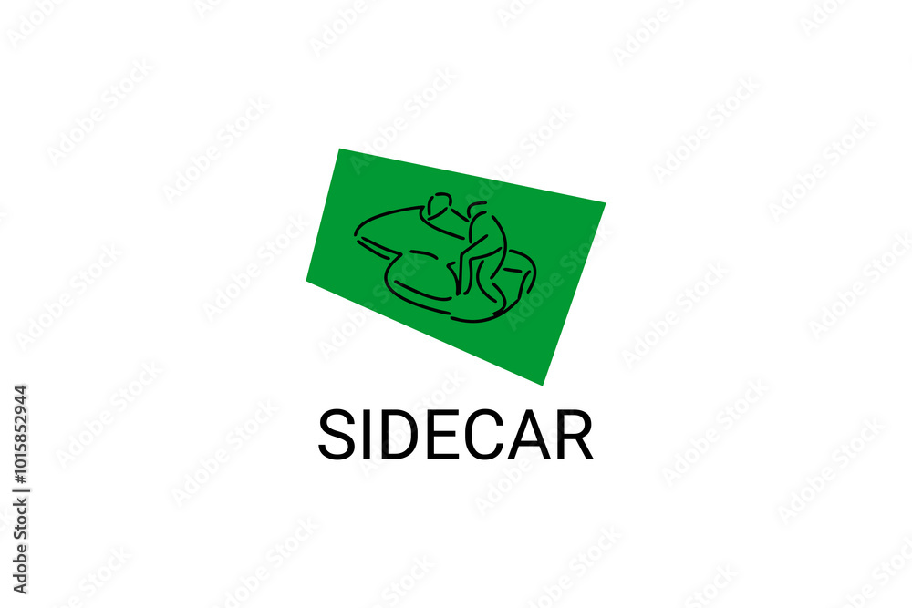sidecar sport vector line icon. A sidecar driver and his passenger are ...