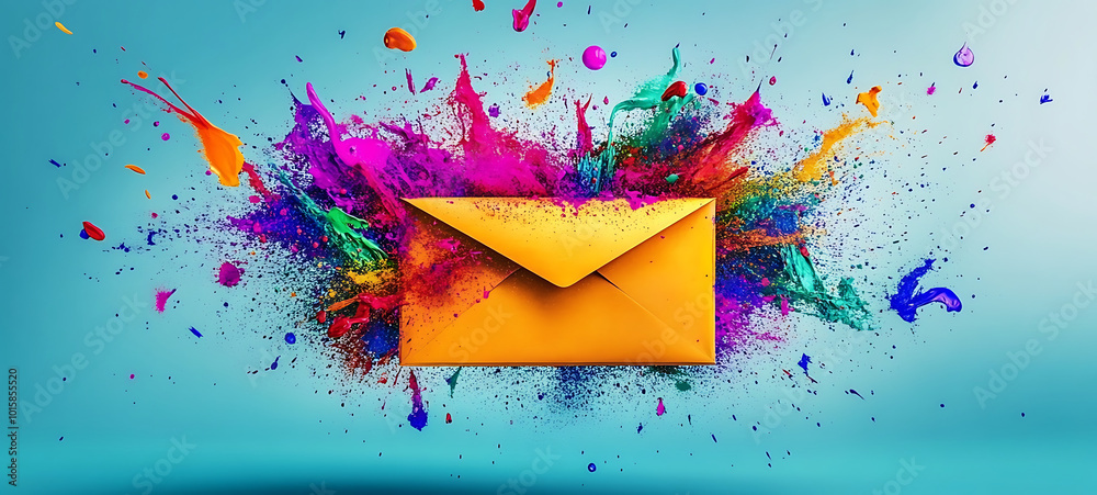 envelope exploding with vibrant paint splatters creative email ...