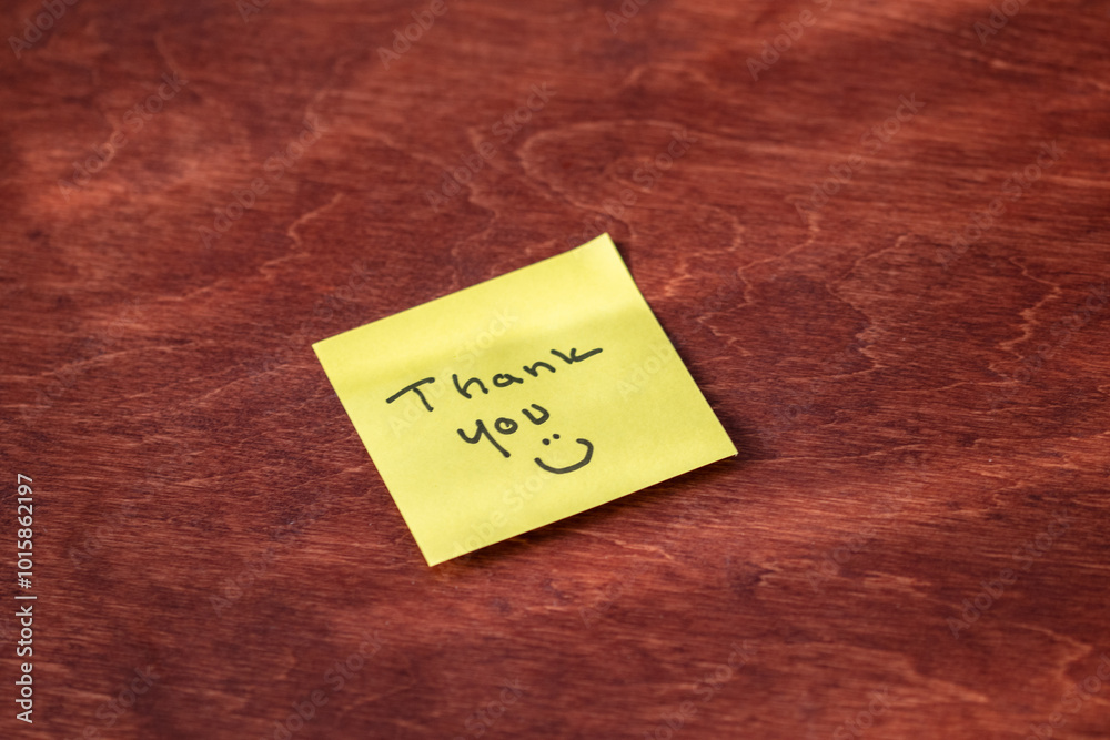 Yellow Sticky Note with Handwritten “Thank You” and Smiley Face ...