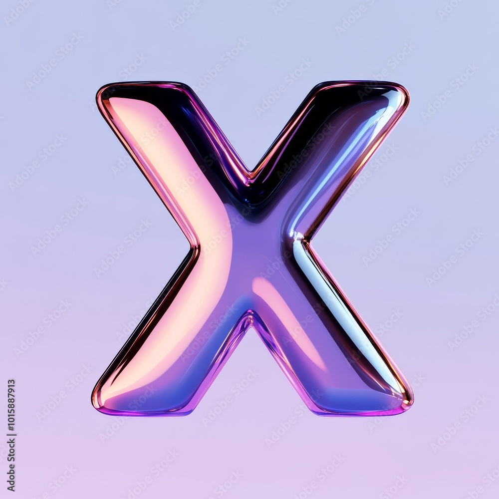 The letter "X", made in 3D style. front view. The letter is filled with ...