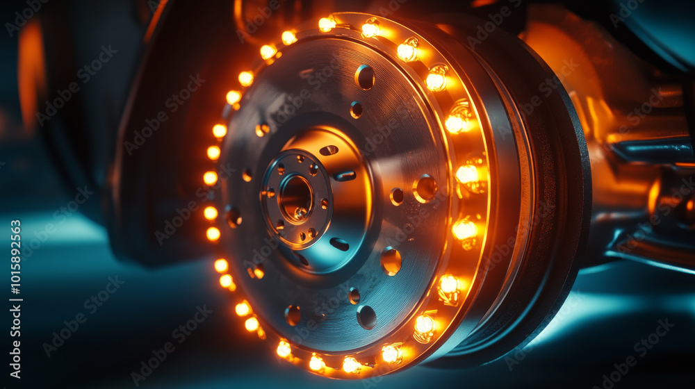 Car disc brake parts and how they work, shown with a glowing light ...