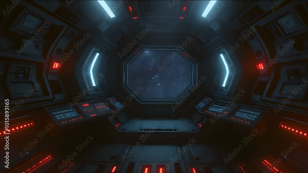 Sci-Fi Control Room in Space, A Spaceship's Interior with Advanced ...