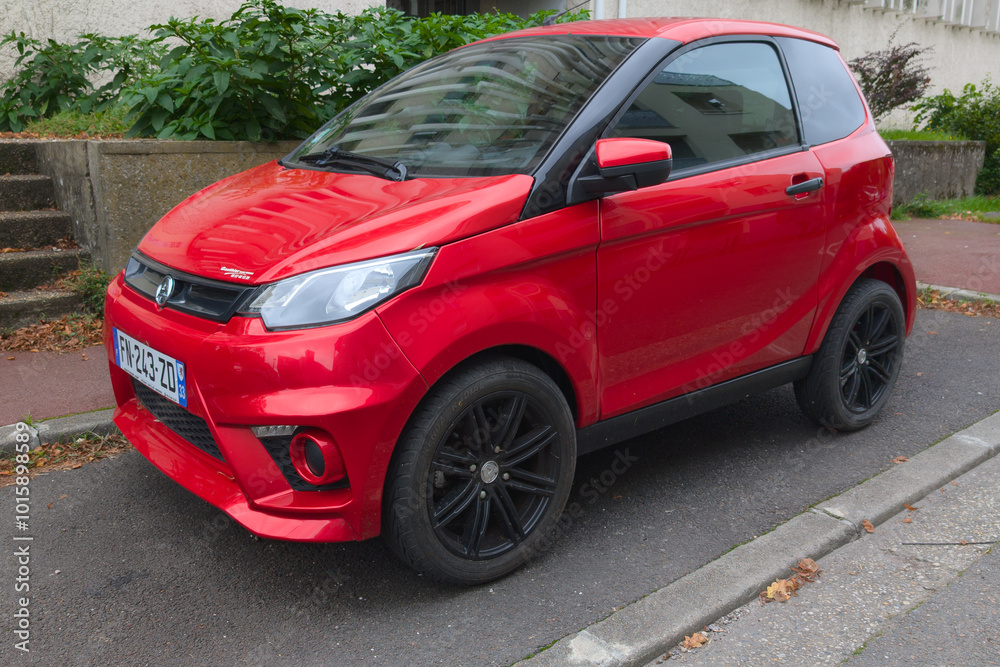 aixam micro red small car brand text and sign logo of french little ...