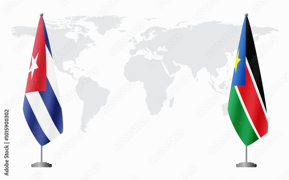 Cuba and South Sudan flags for official meeting against background of ...