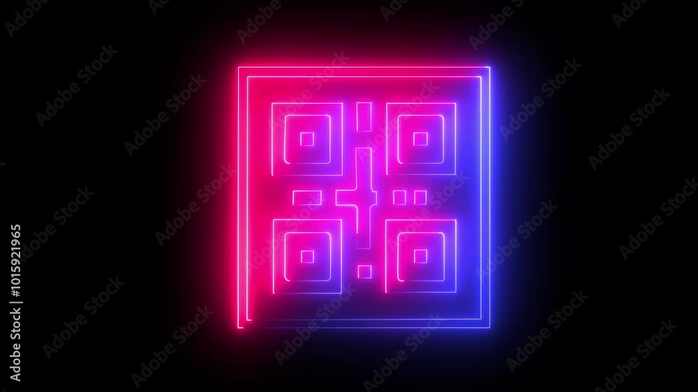 Neon line QR code animated lineal symbol icon. Scanning QR code symbol ...