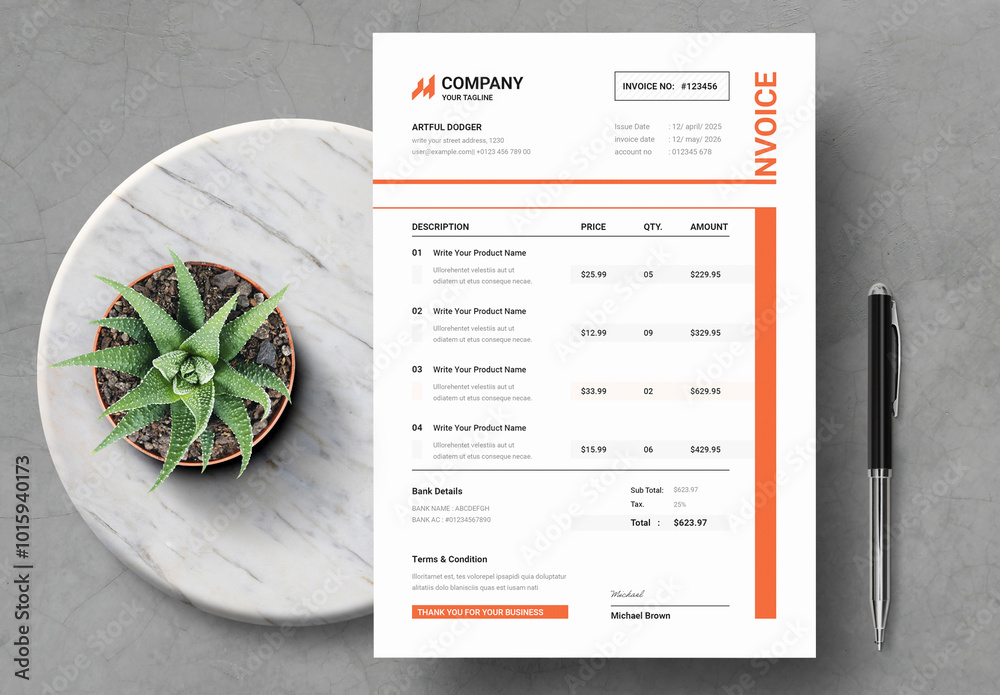 Creative Invoice Template Stock Template | Adobe Stock