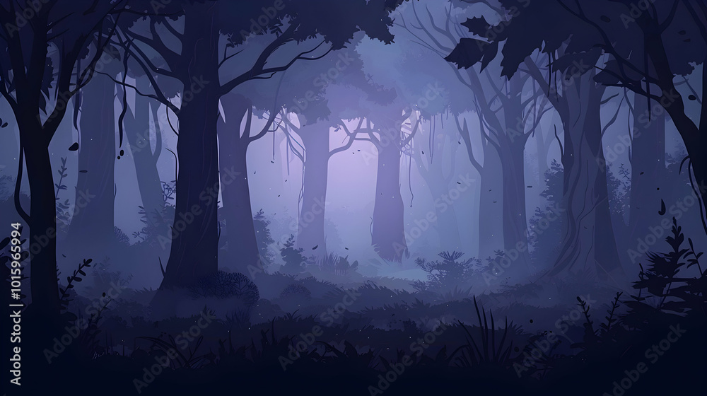 Dark forest 2D mobile game background, dark forest environment, horror ...